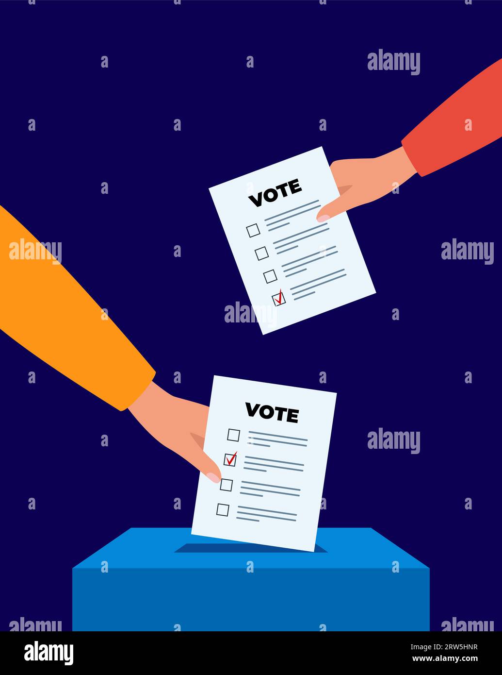Puts voting ballot in ballot box. Voting and election concept. Vector ...