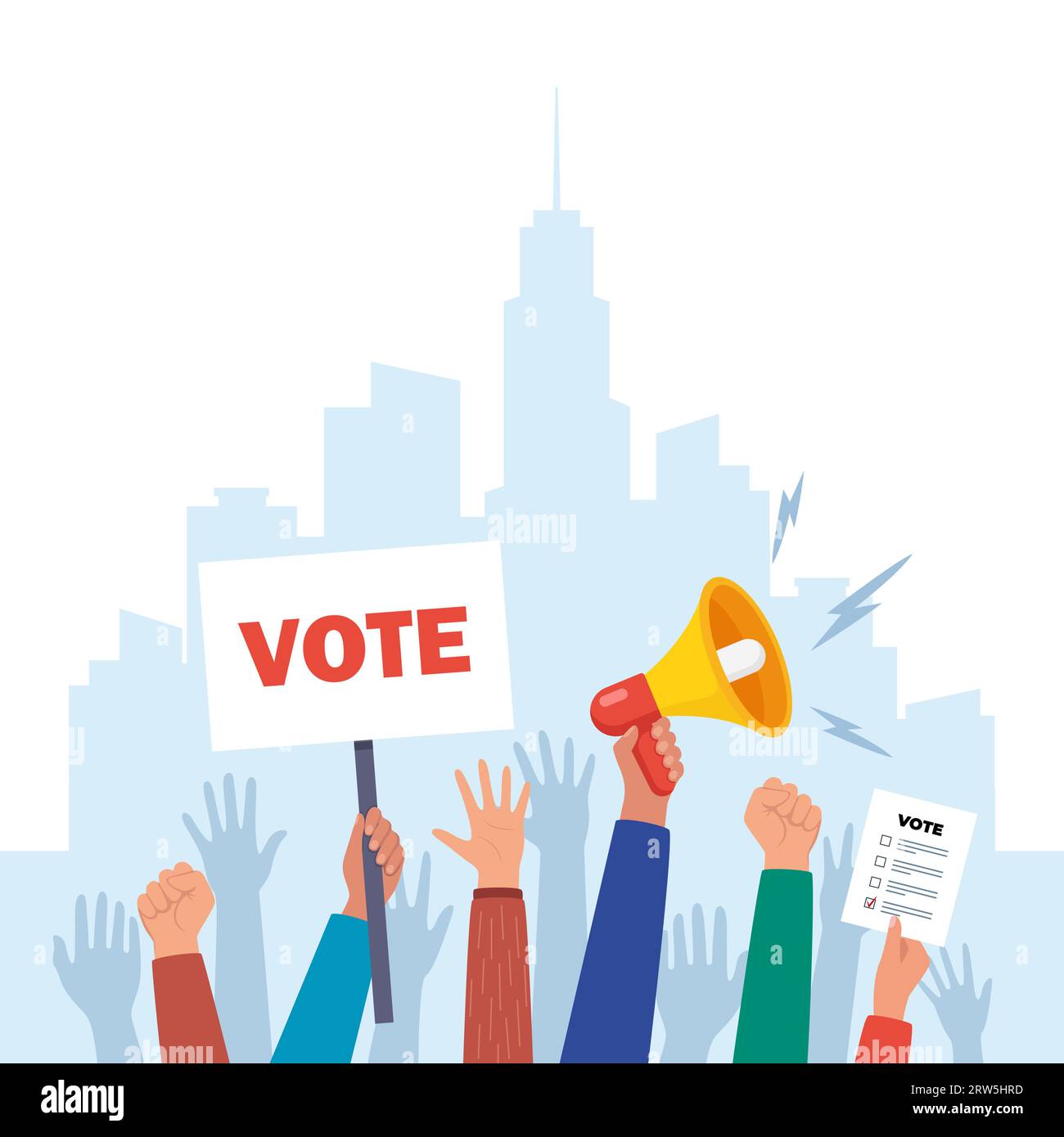 Go vote demonstration. Isolated up hands holding together. Election ...