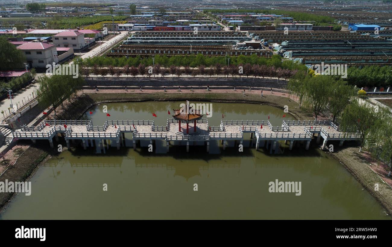 Pavilion and artificial lake scenery, aerial photos, North China Stock ...