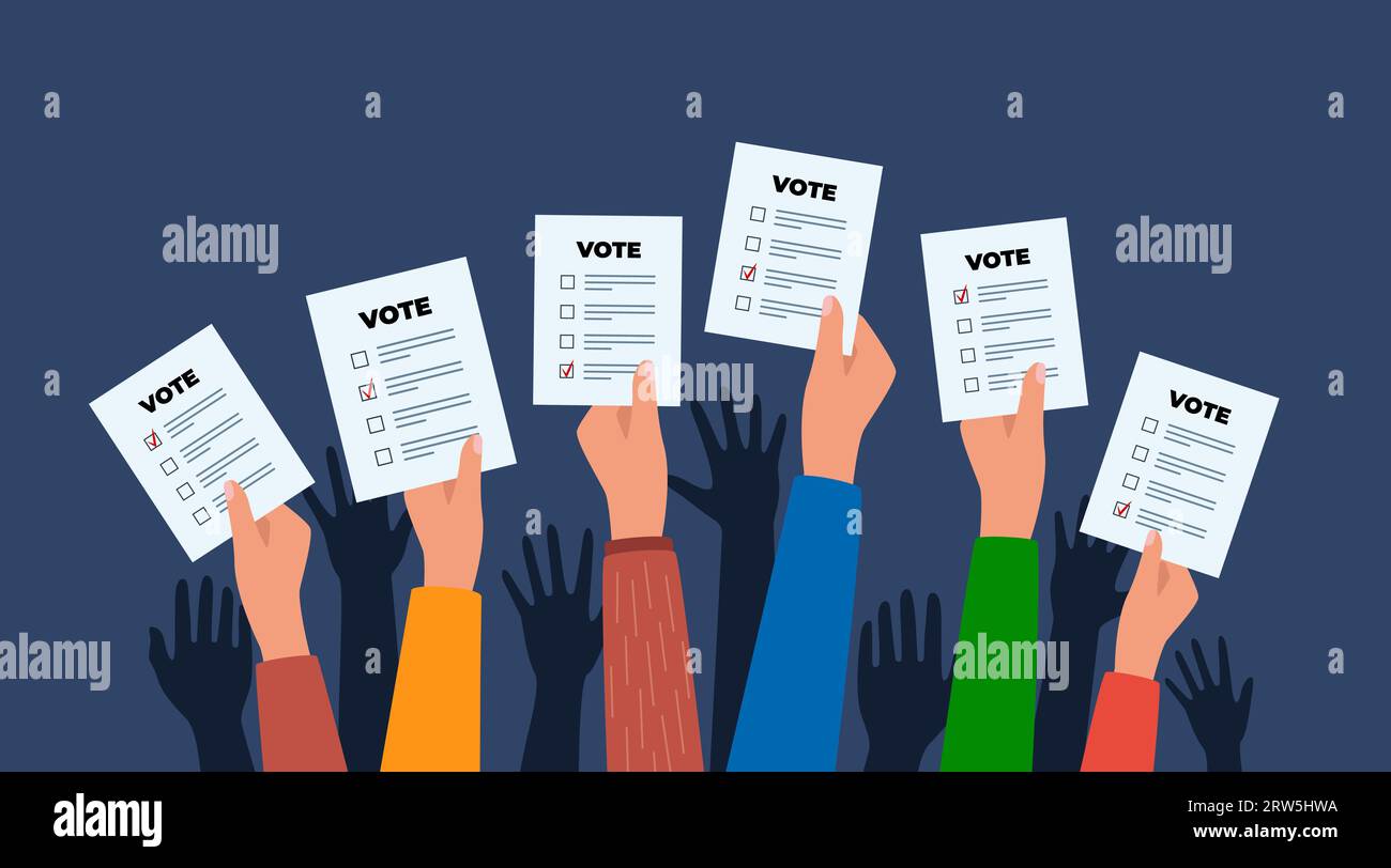 People's hands holding vote ballots. Voting and election concept ...