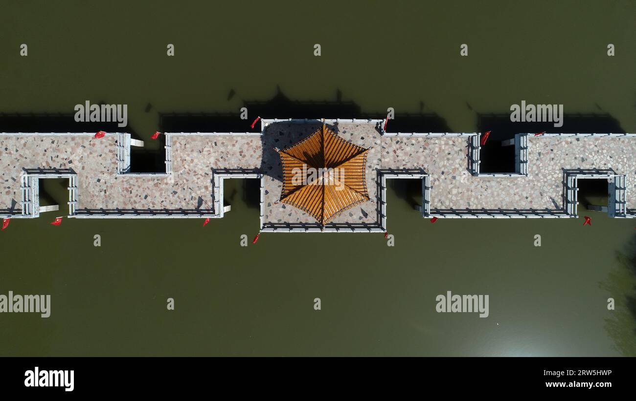 Viewing pavilions and bridges from the air, aerial photos, North China ...