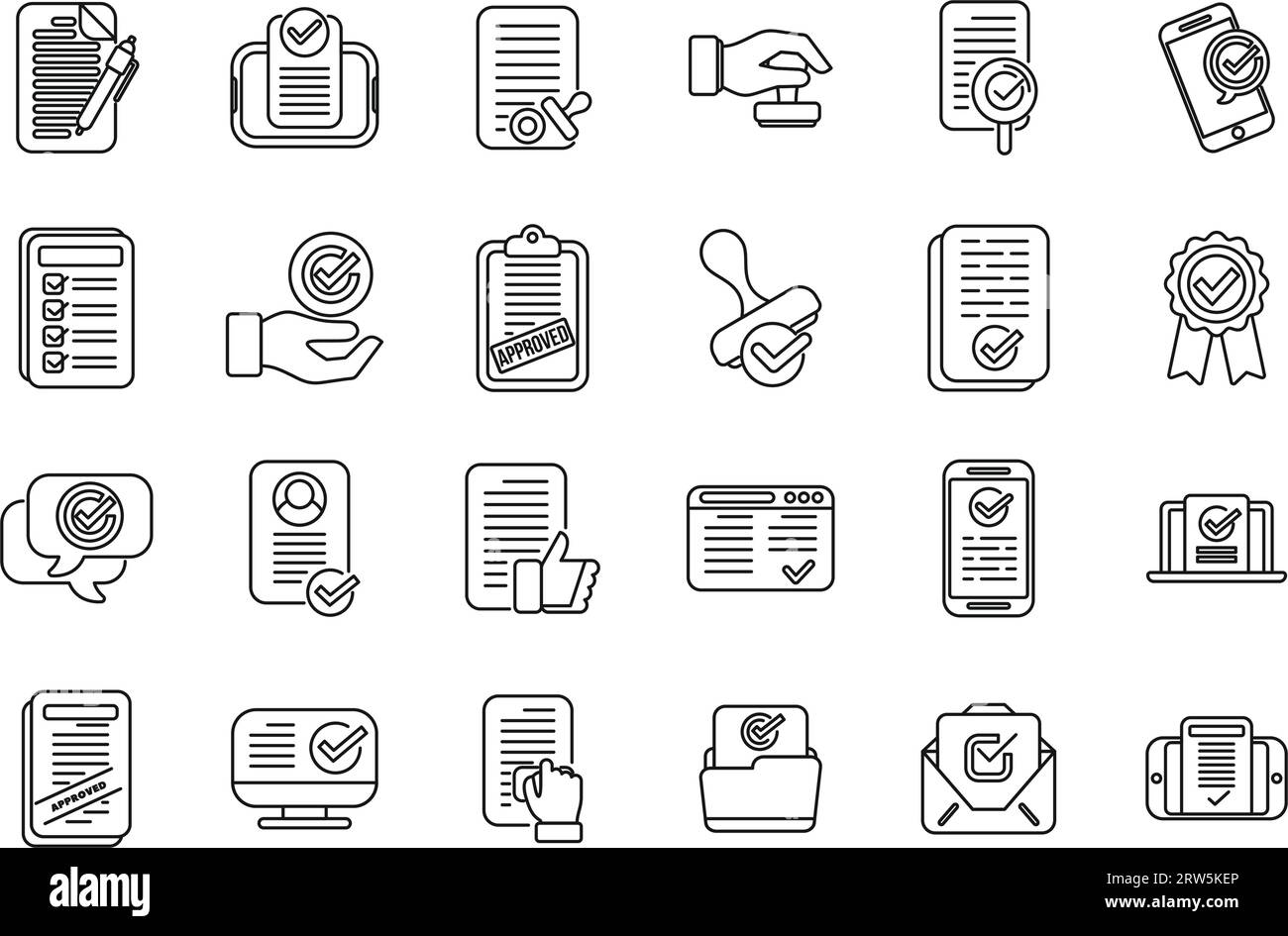 Application approval icons set outline vector. File loan. Happy job ...
