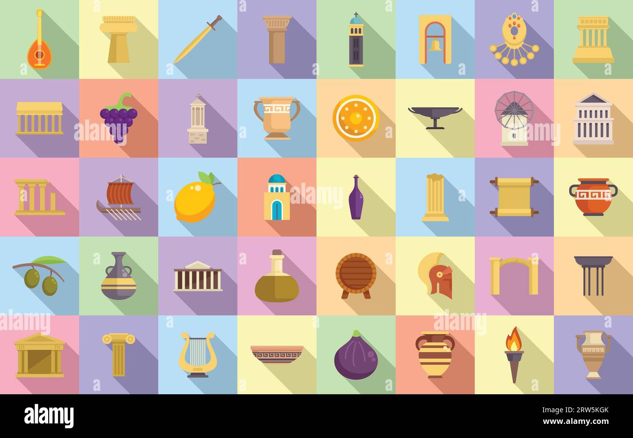 Athens icons set flat vector. Skyline city. Greek ancient Stock Vector ...
