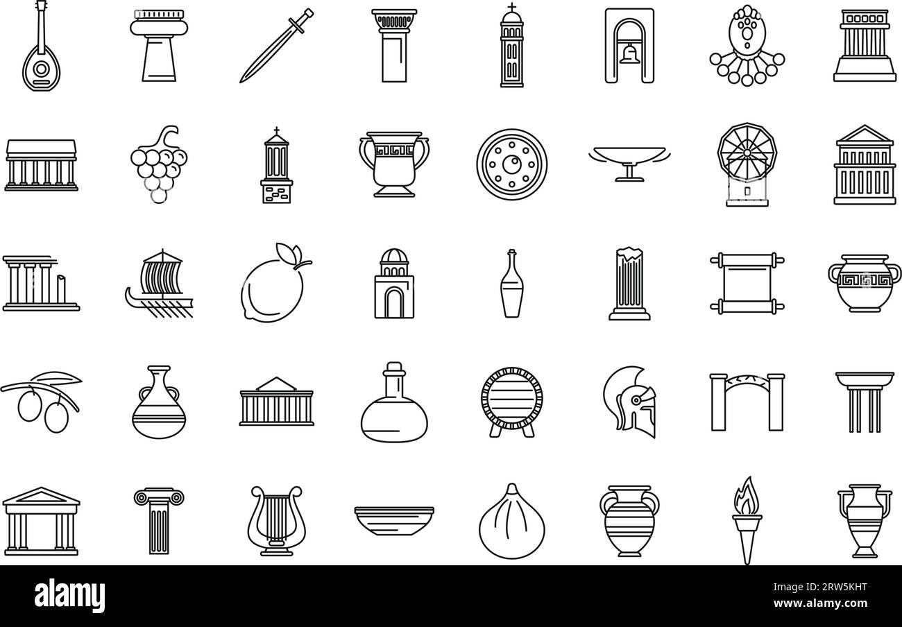 Athens icons set outline vector. Skyline city. Greek ancient Stock ...