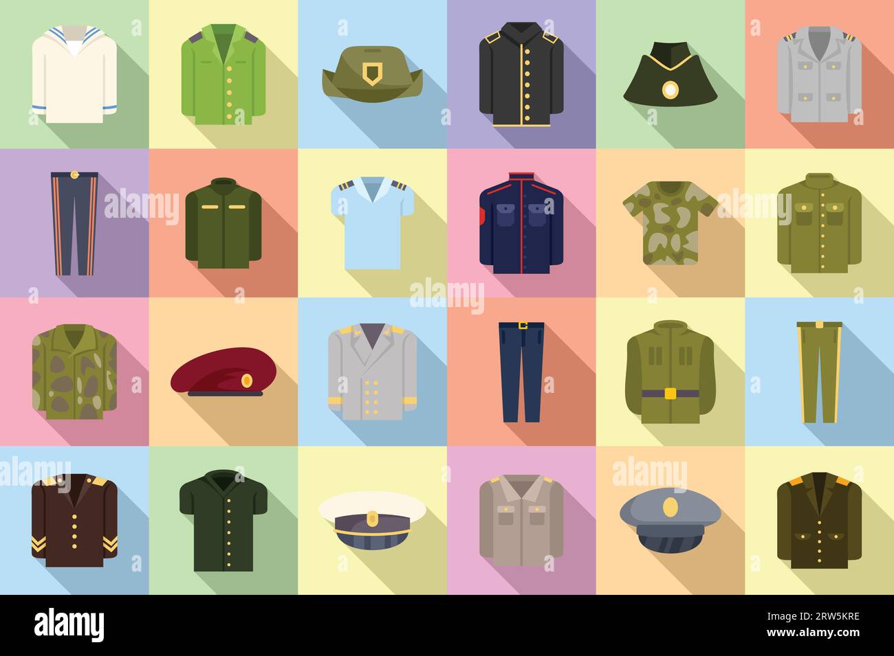 Military uniform icons set flat vector. Army officer. Shirt armed Stock ...