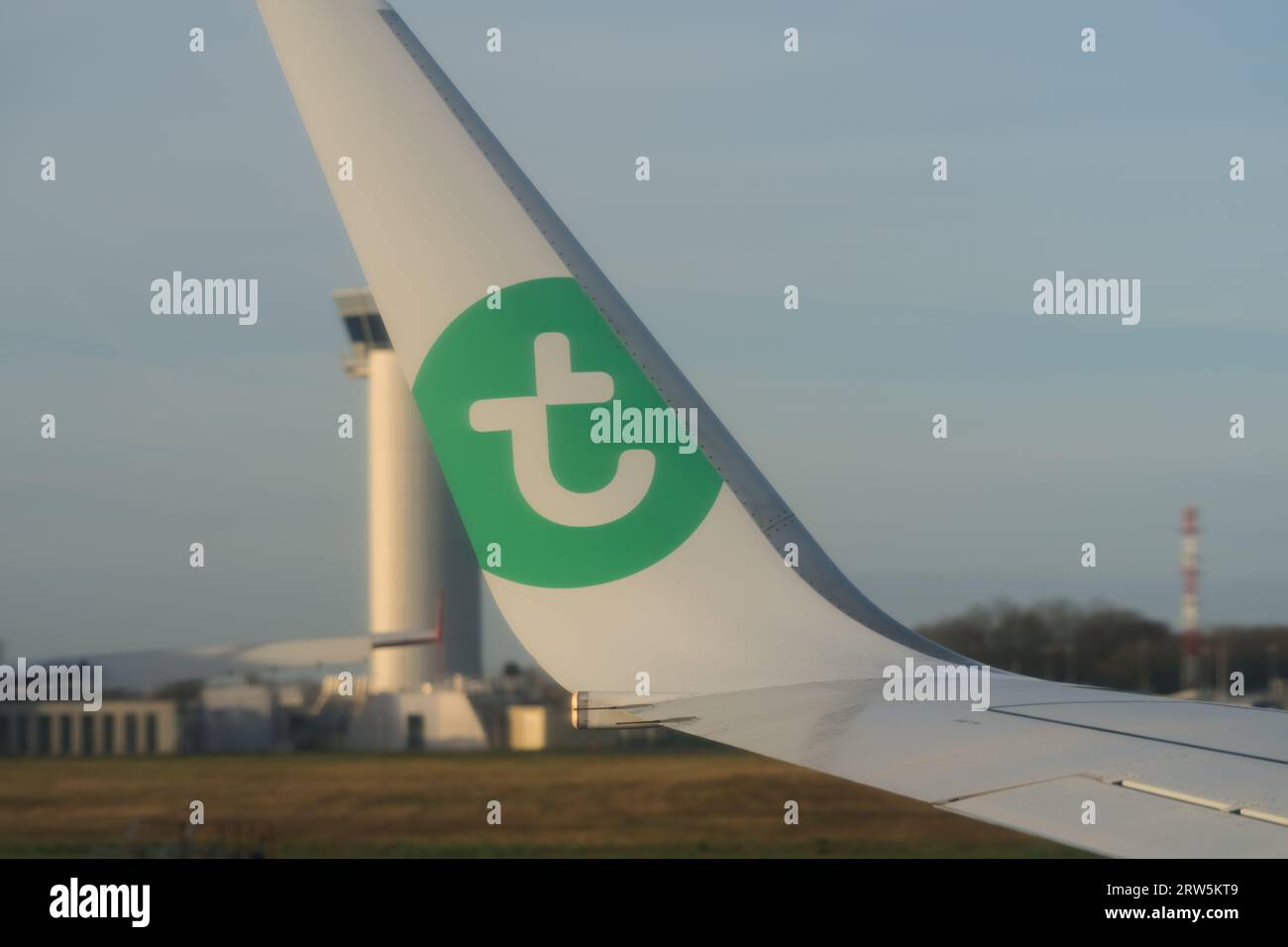 Nantes, France - 20 March 2023:: Transavia green logo on Boeing 737 ...