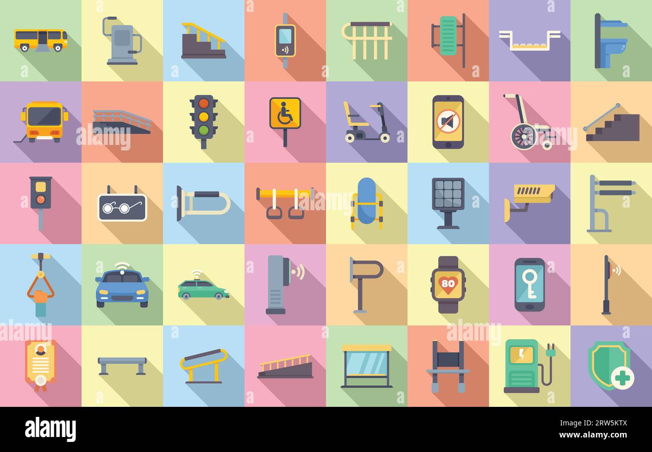 Accessible environment icons set flat vector. Free care. City access ...