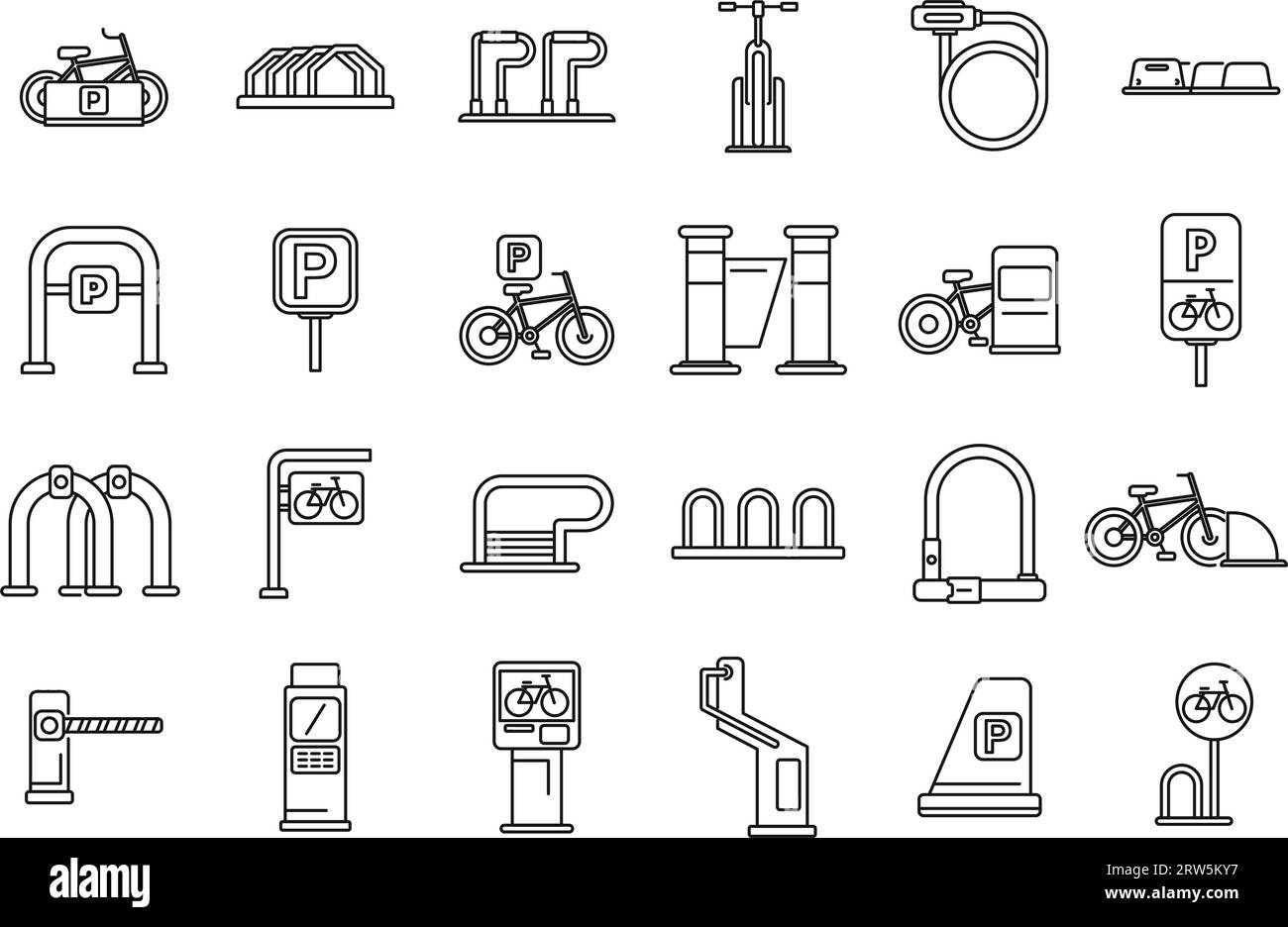 Bicycle parking icons set outline vector. Bike park. Rent cycle Stock ...