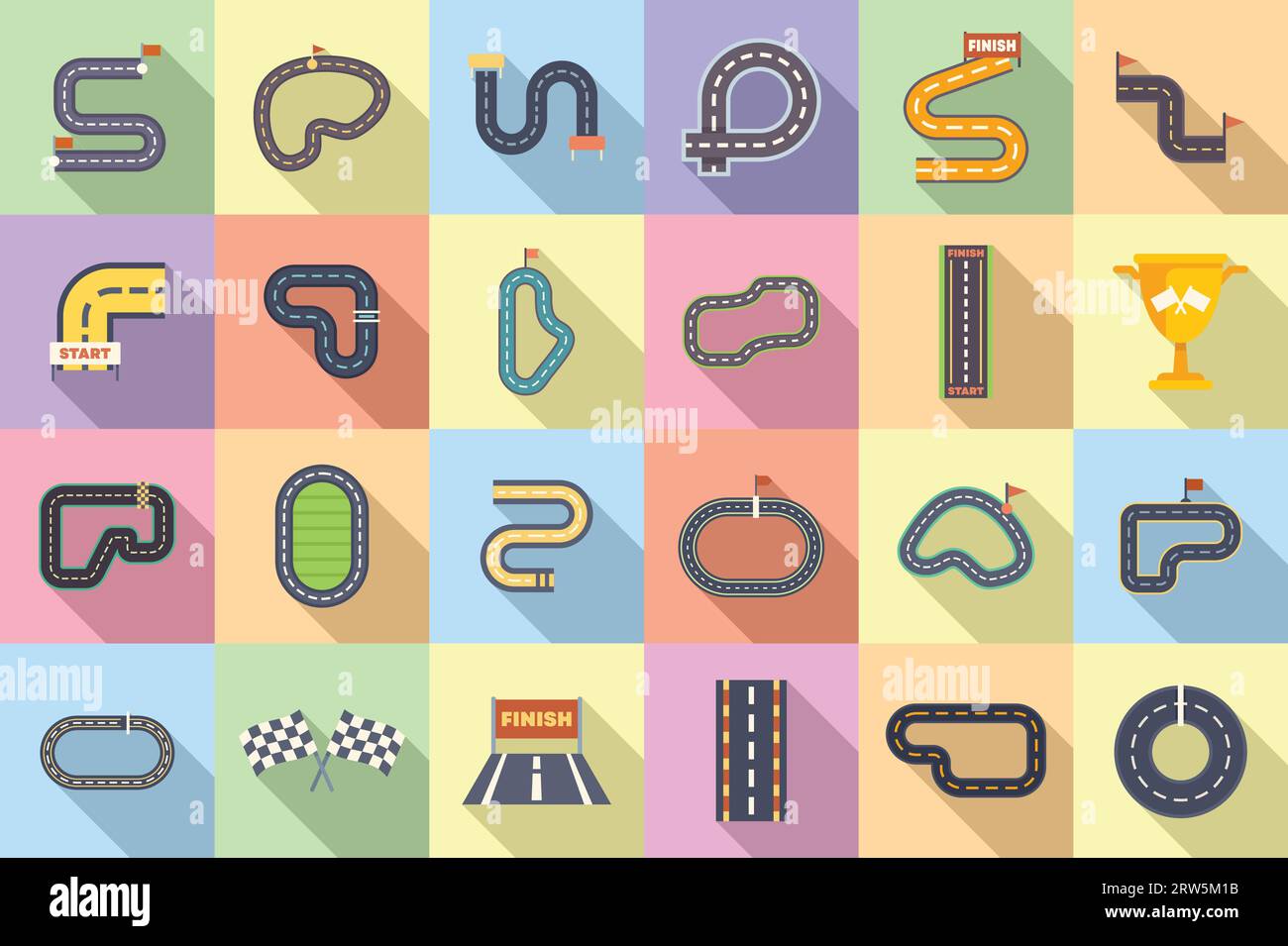 Racetrack icons set flat vector. Map track. Grand prix Stock Vector ...