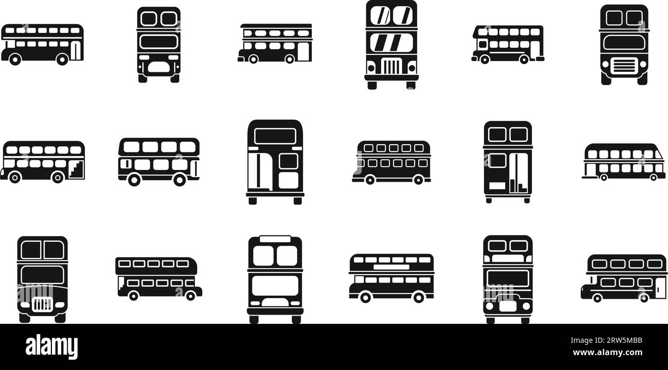 London bus icons set simple vector. Double decker. Traffic transport ...