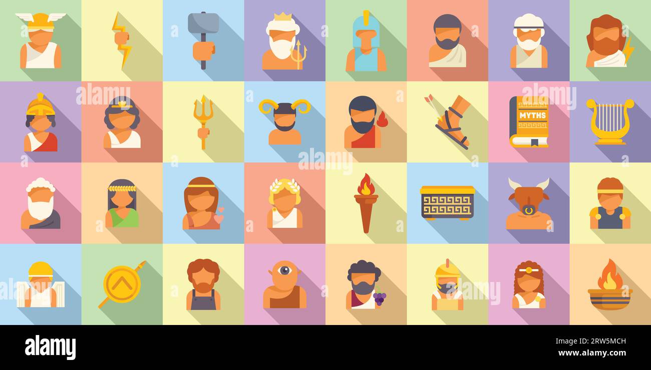 Greek mythology icons set flat vector. Roman god. Athena venus Stock ...
