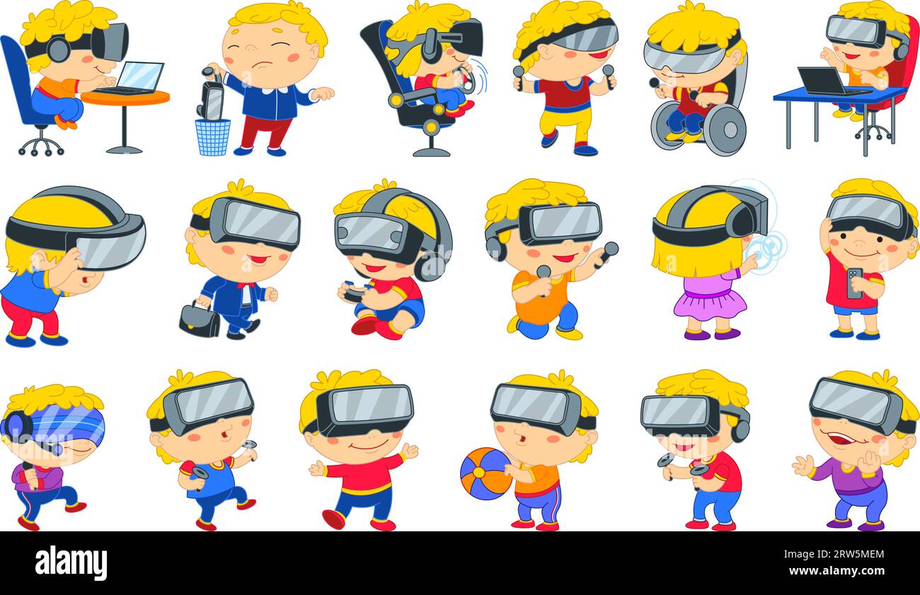 Game goggles icons set cartoon vector. Vr 360. Glass digital Stock ...