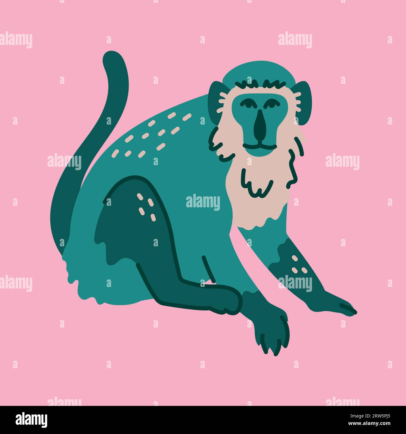 Hand drawn green monkey color concept. Children's character Stock ...