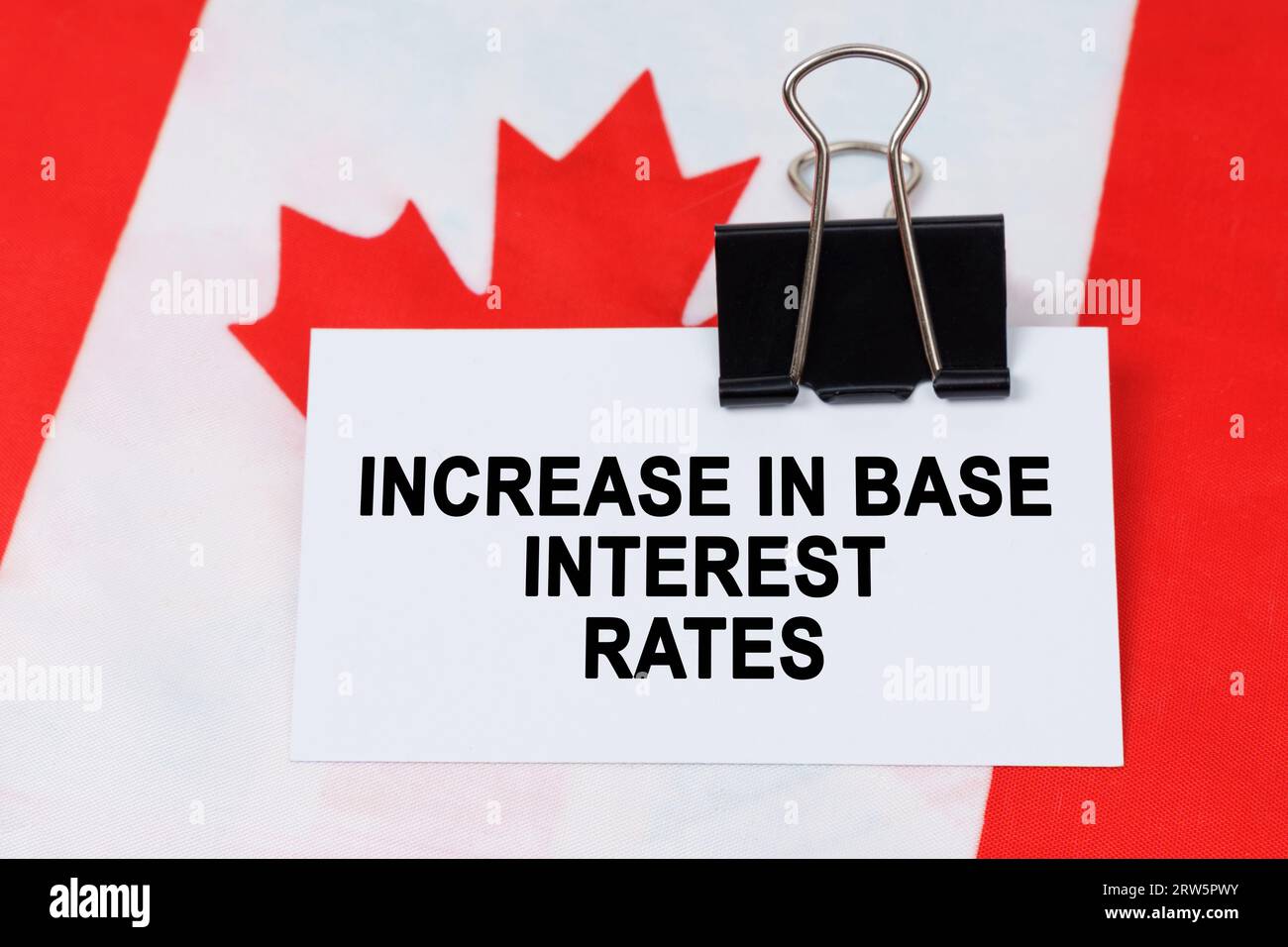 Economy and finance concept. On the flag of Canada lies a business card ...