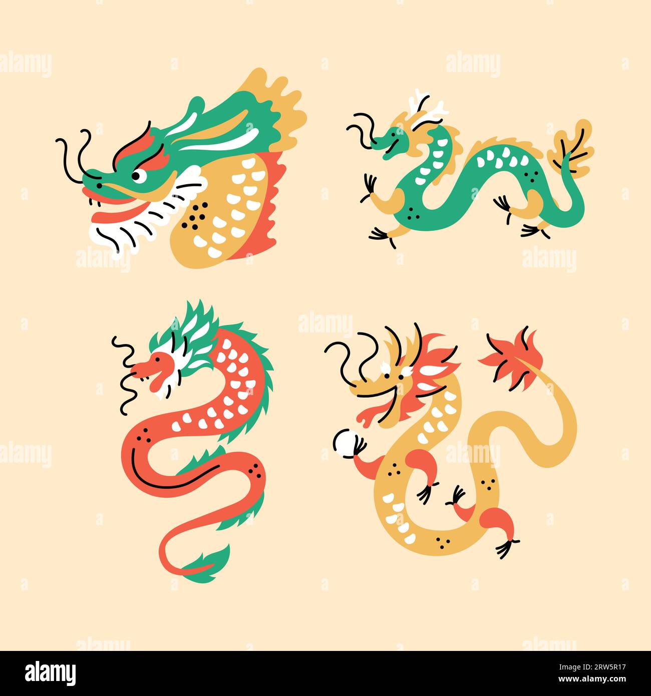 Chinese asian dragons color concept. Dragon for tattoo design Stock ...