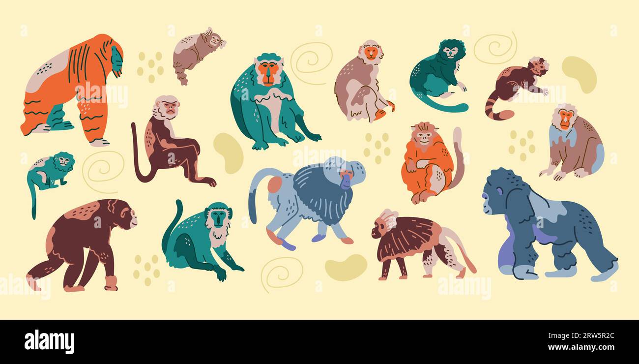 Hand drawn monkeys color concept. Children's characters Stock Vector ...