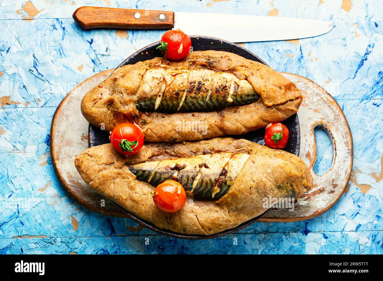 Delicious fish pie with mackerel. Top view Stock Photo - Alamy