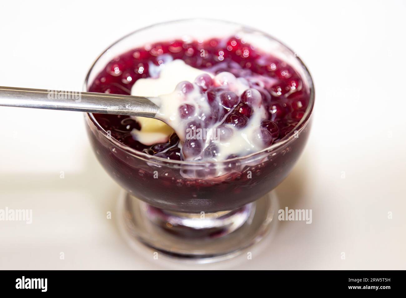 Red wine sago with vanilla cream, traditional cultural dessert from ...