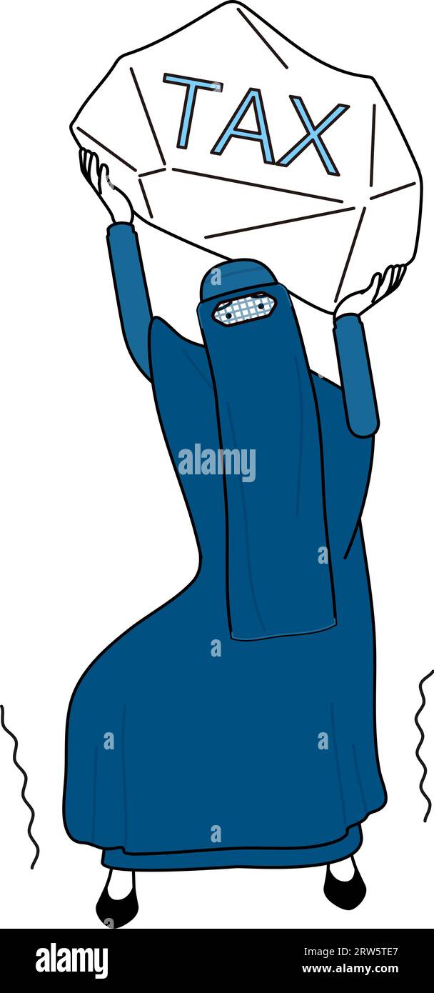 Muslim woman in burqa suffering from tax increases, Vector Illustration ...