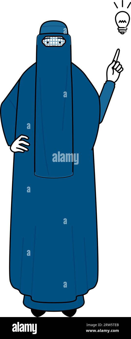 Muslim Woman In Burqa Coming Up With An Idea Vector Illustration Stock