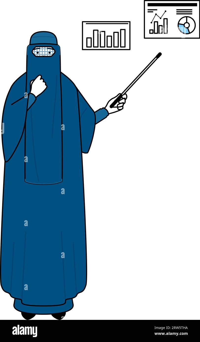 Muslim woman in burqa analyzing a performance graph, Vector ...