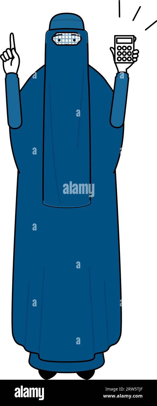 Muslim woman in burqa holding a calculator and pointing, Vector ...