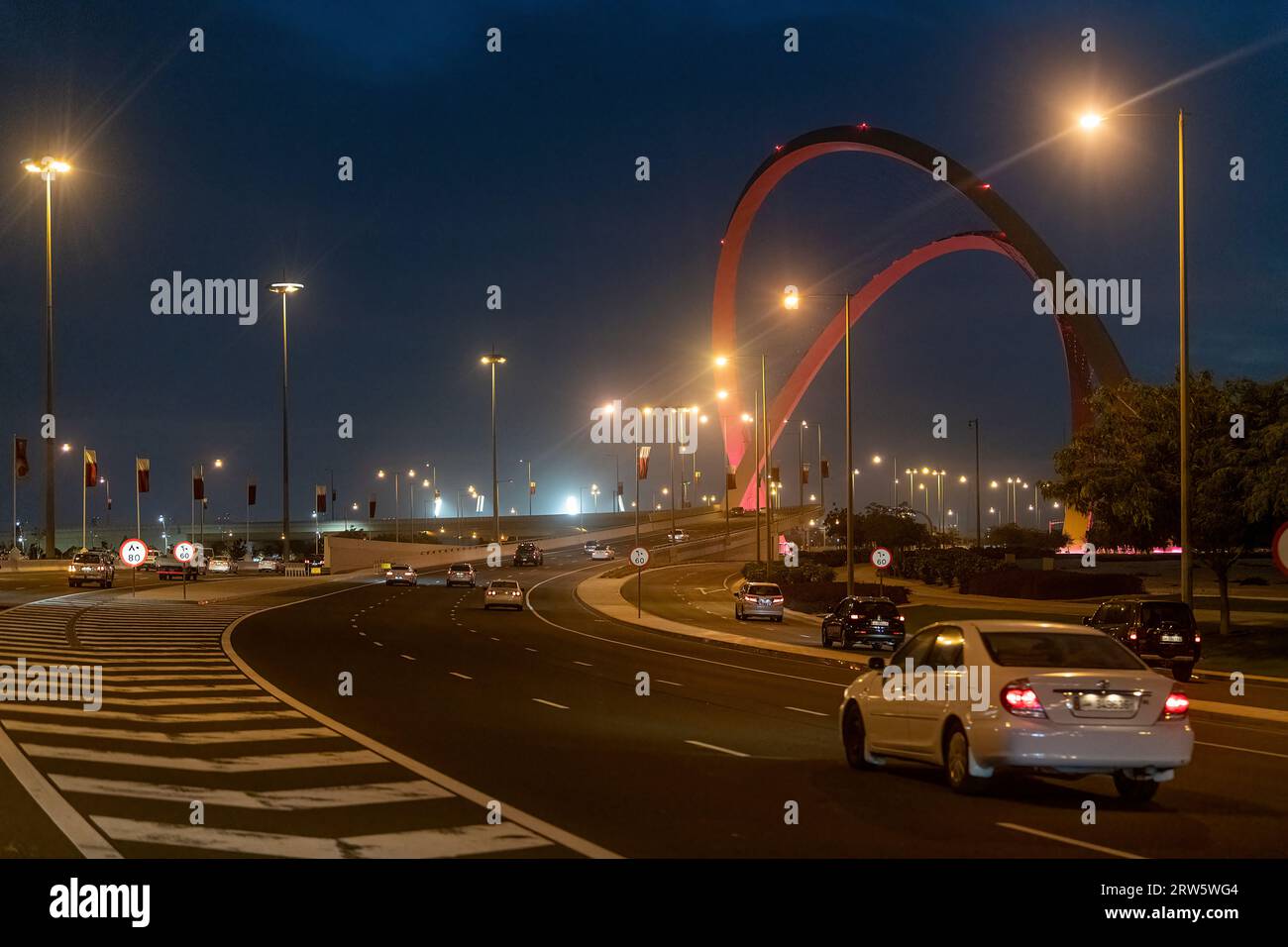 Night view of Doha Skyline from Lusail katara road Stock Photo - Alamy