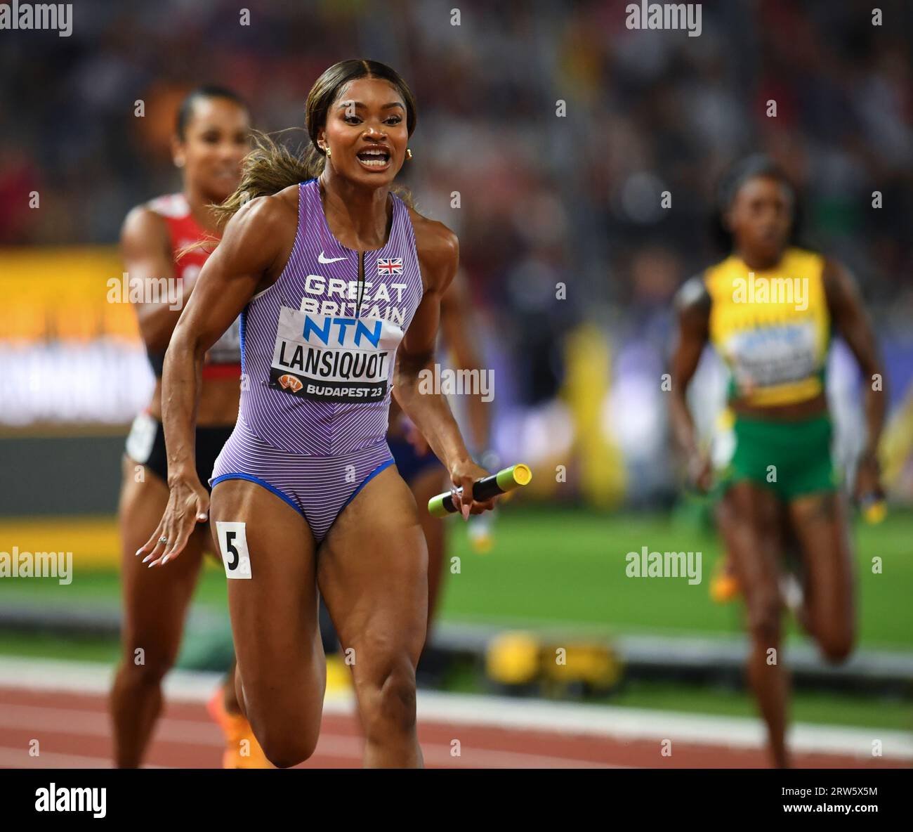 Imani Lansiquot of GB & NI competing in the women’s 4x100m heats on day ...