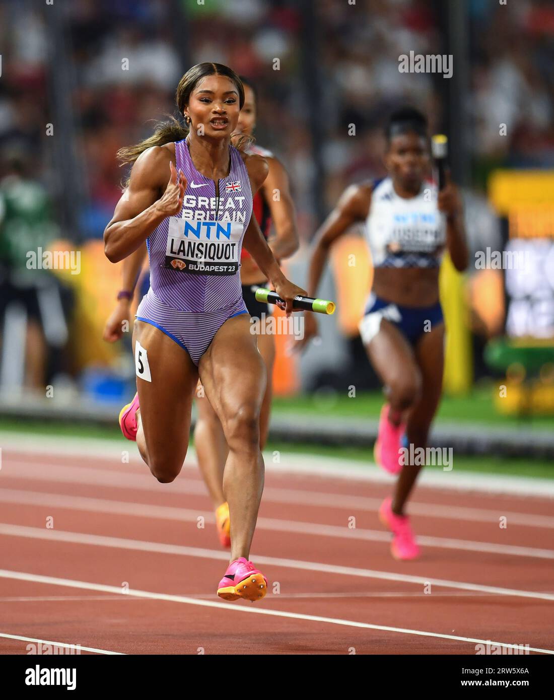 Imani Lansiquot of GB & NI competing in the women’s 4x100m heats on day ...