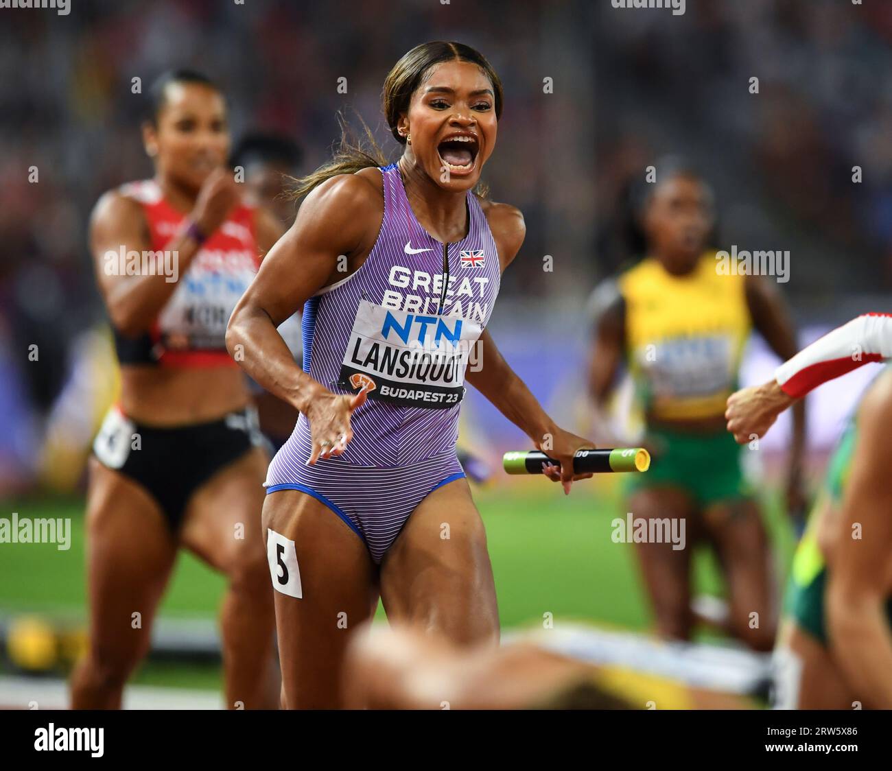 Imani Lansiquot of GB & NI competing in the women’s 4x100m heats on day ...