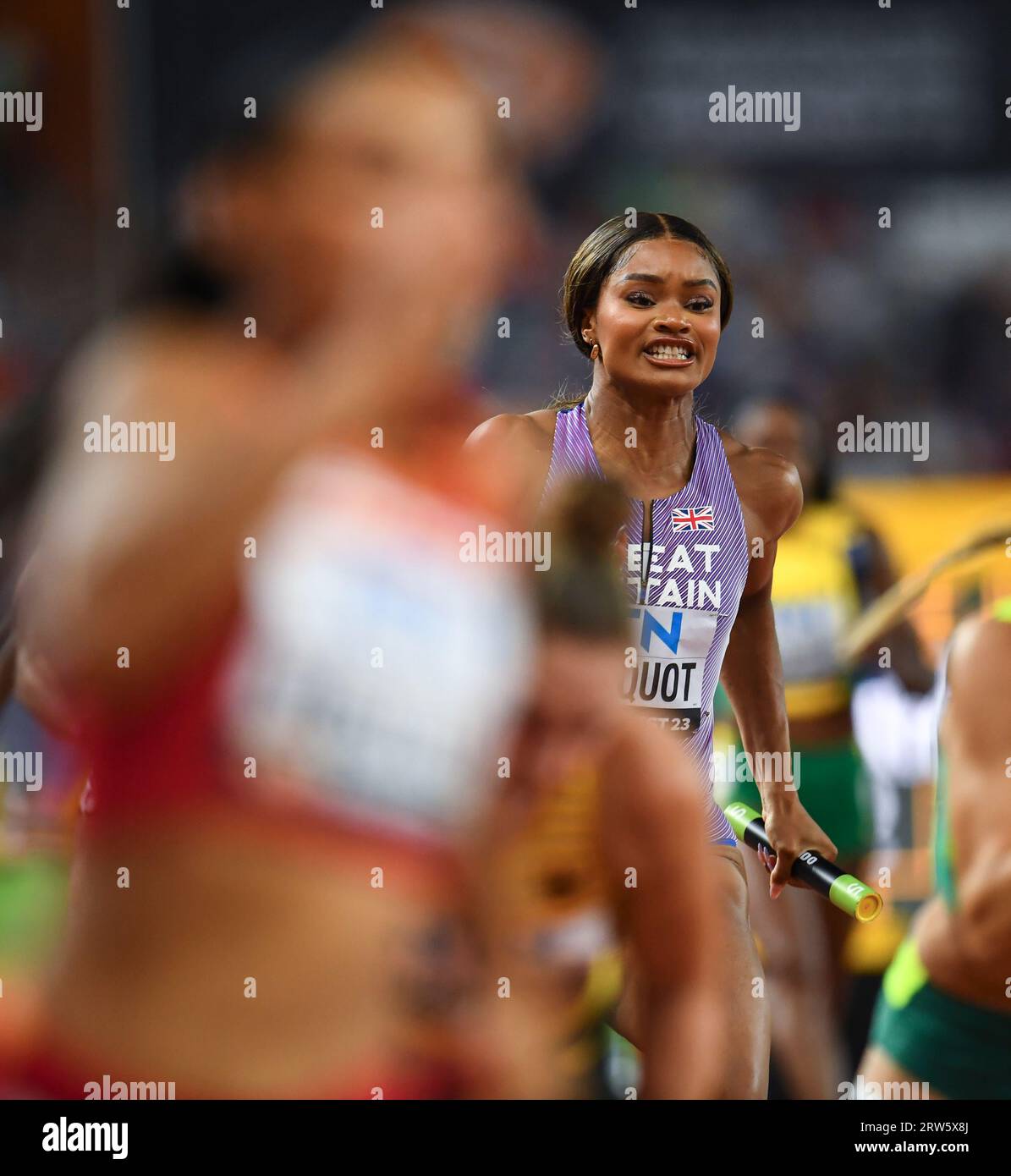 Imani Lansiquot of GB & NI competing in the women’s 4x100m heats on day ...