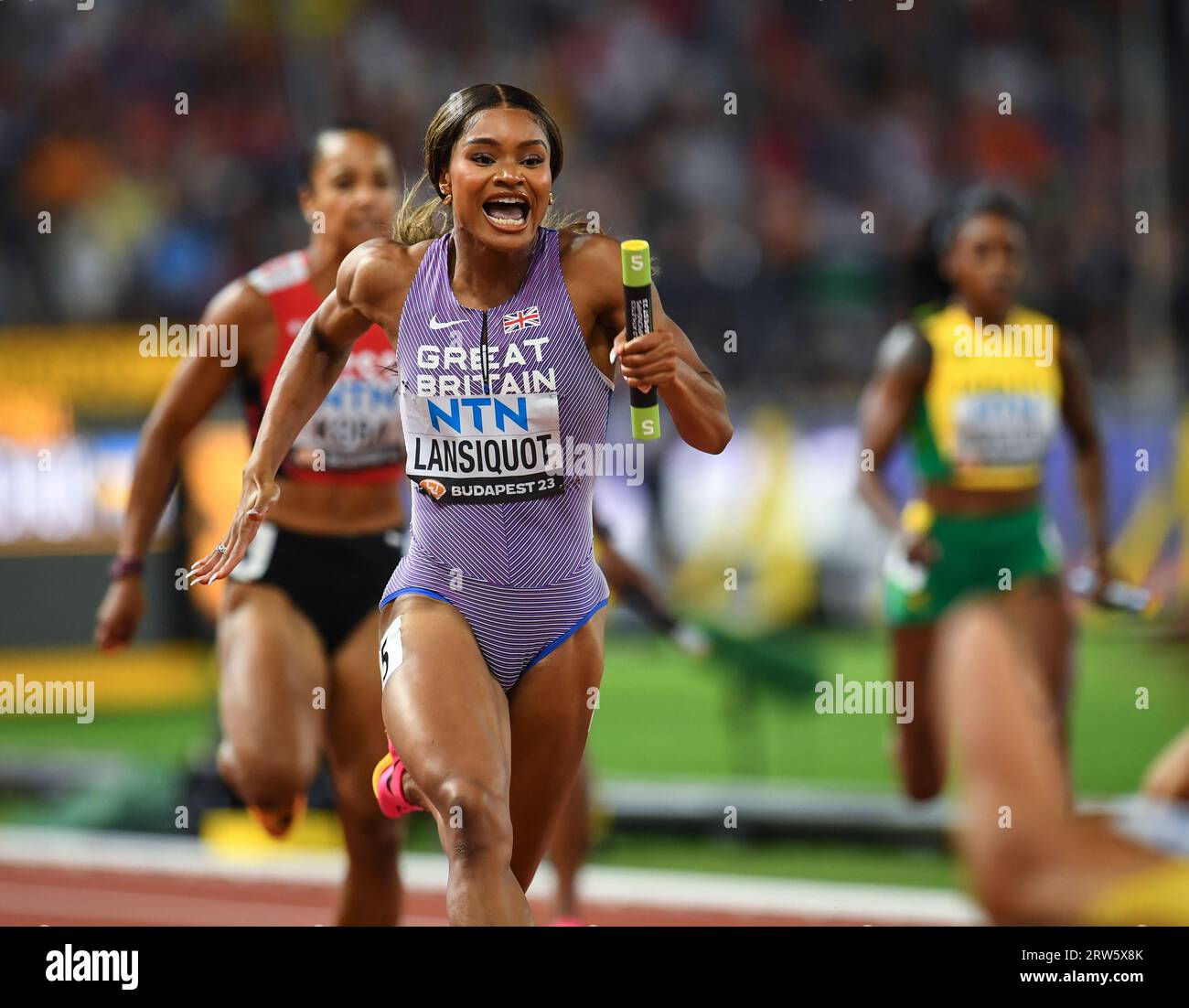 Imani Lansiquot of GB & NI competing in the women’s 4x100m heats on day ...