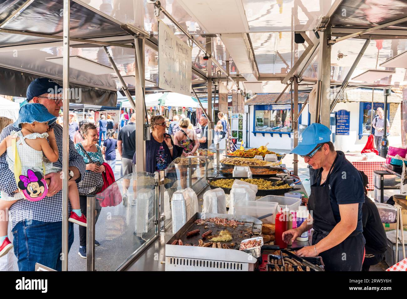 French food stall in the market square in the Kent town of Sandwich. A ...