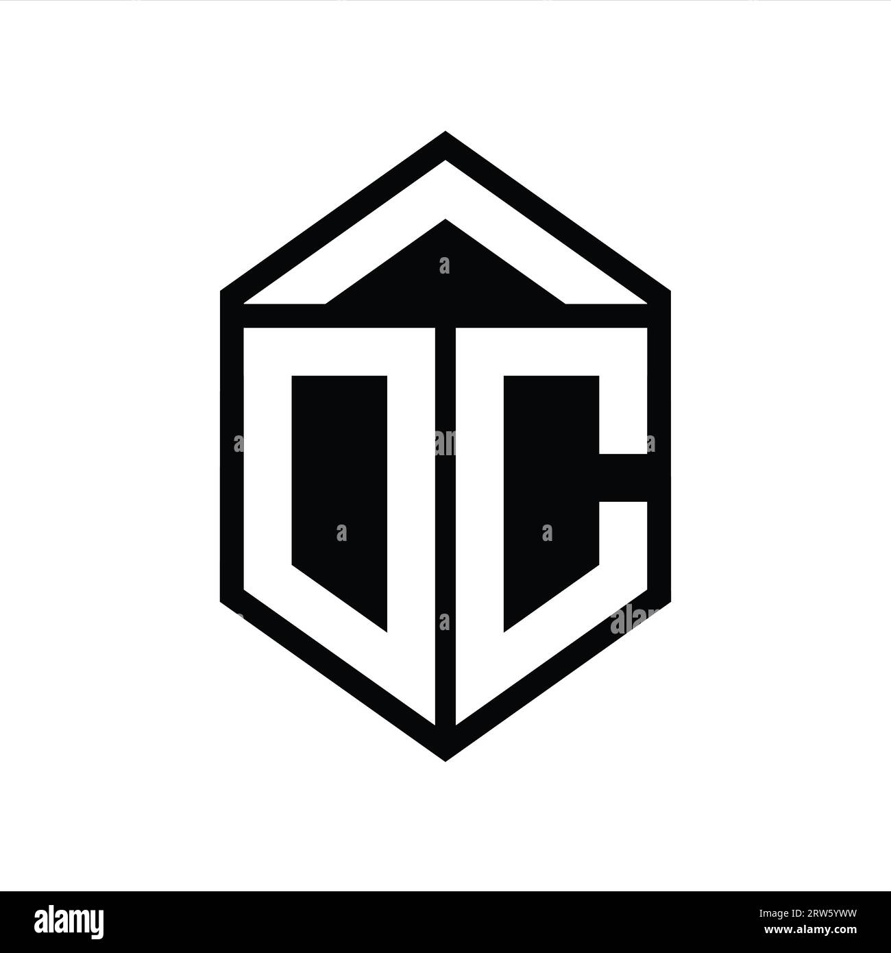 DC Letter Logo monogram simple hexagon shield shape isolated style ...