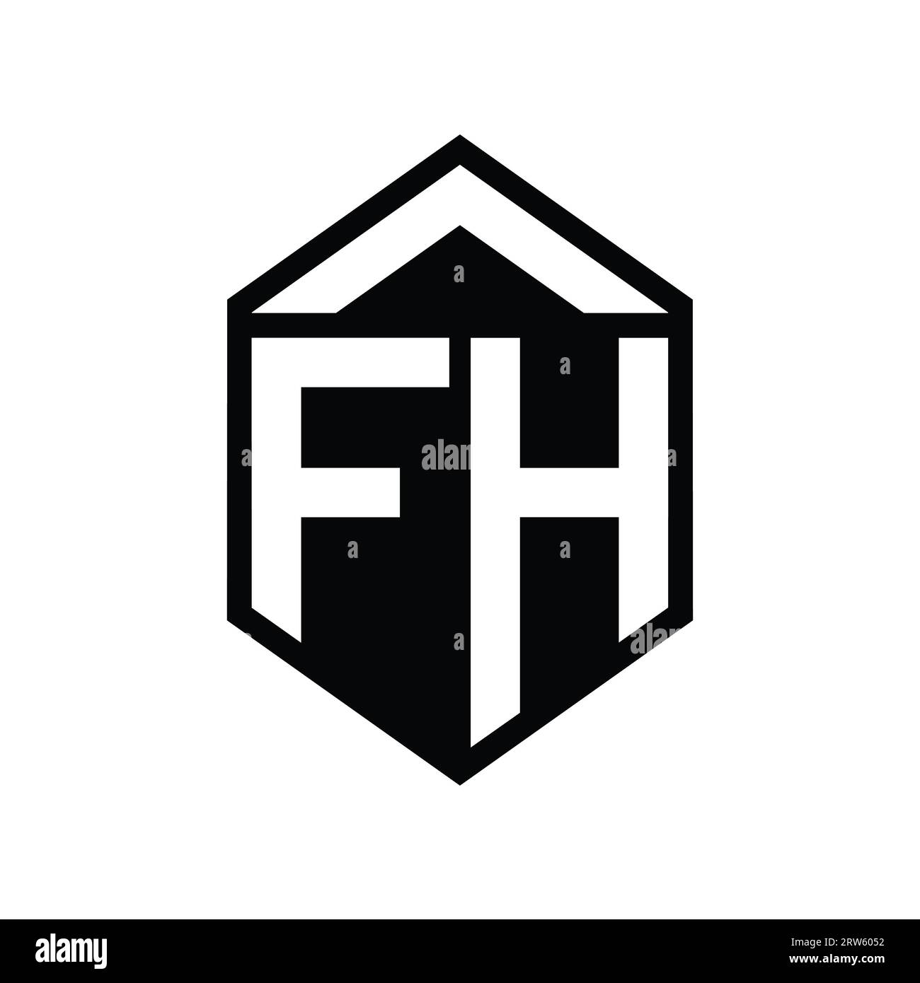 FH Letter Logo monogram simple hexagon shield shape isolated style ...