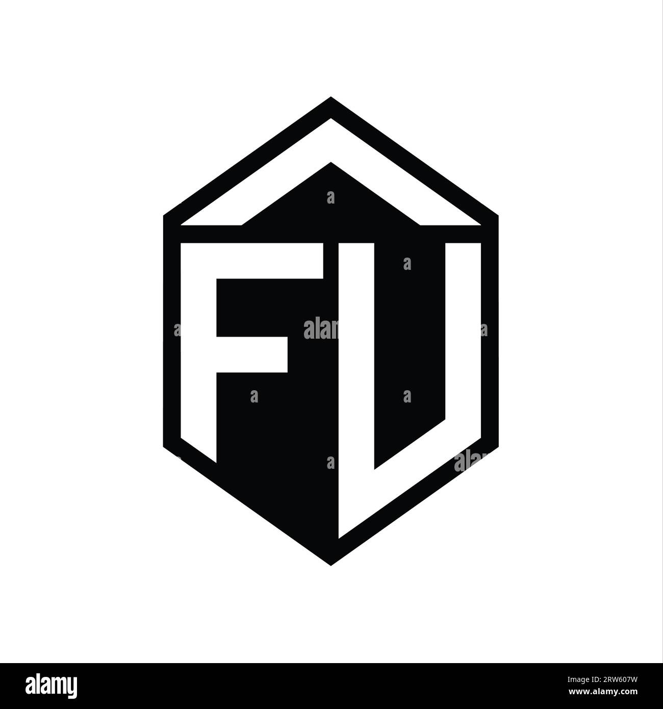 FU Letter Logo monogram simple hexagon shield shape isolated style ...