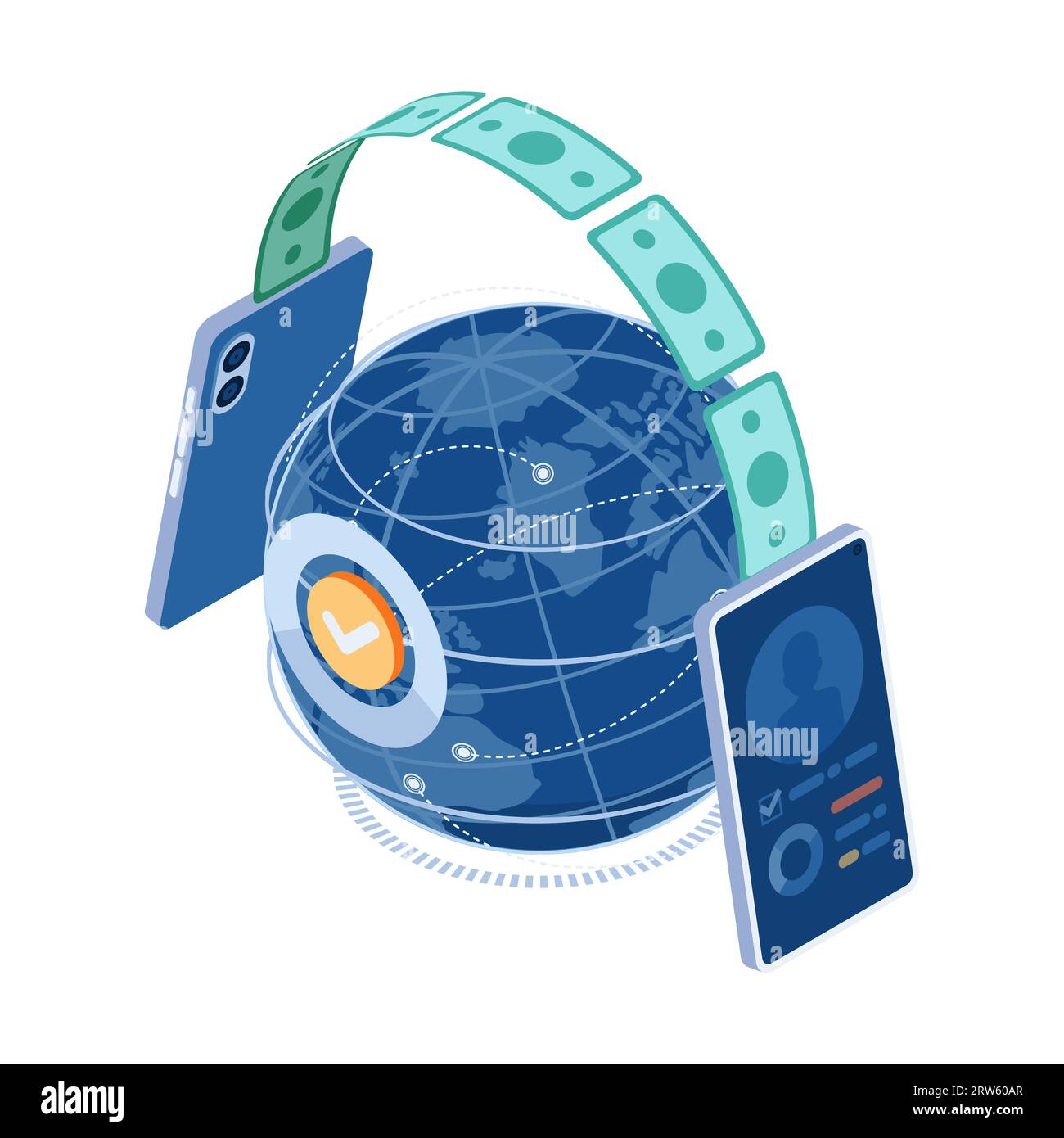 Flat 3d Isometric Smartphones Sending and Receiving Money Over The ...