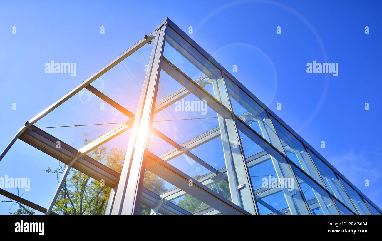 Modern building glass roof metal frame construction. Metal structure ...