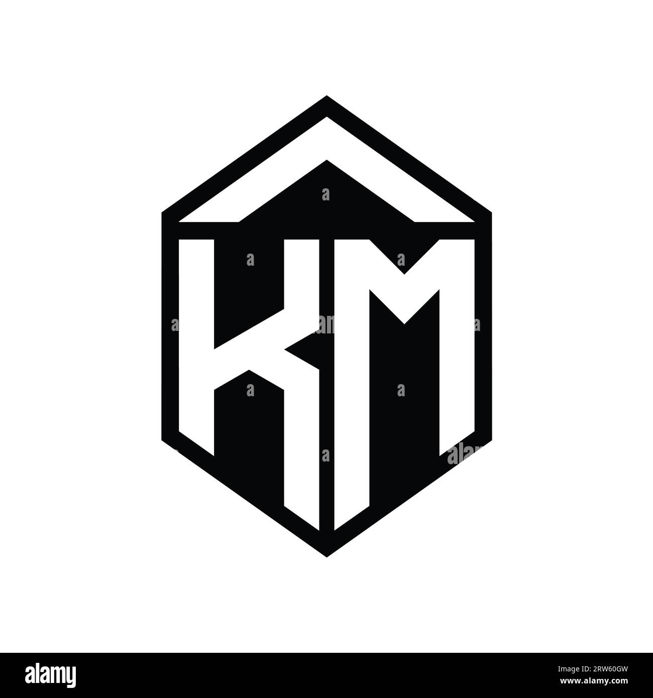 KM Letter Logo monogram simple hexagon shield shape isolated style ...