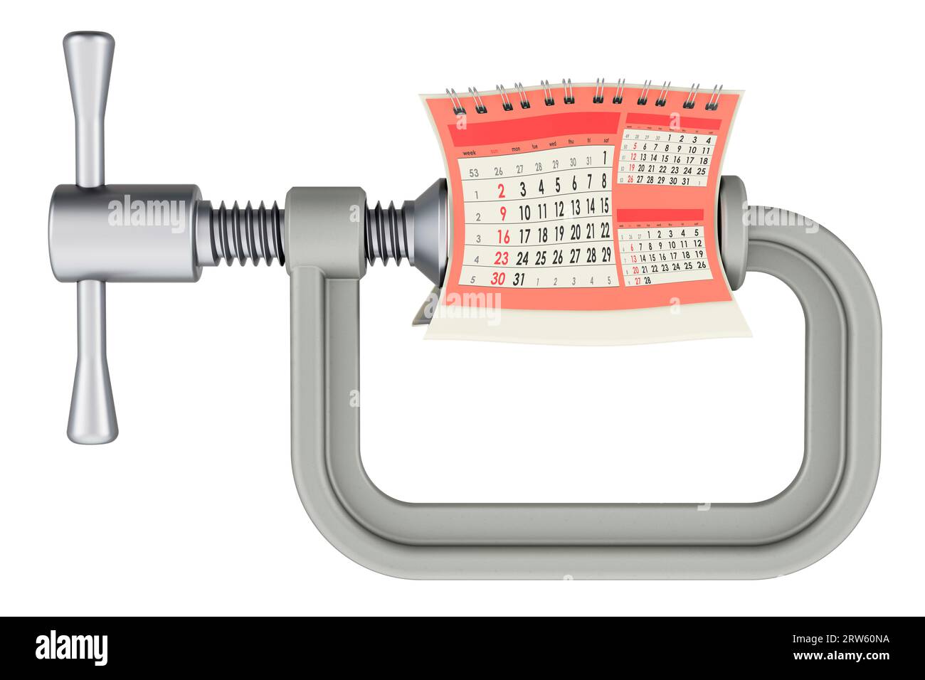 Desk calendar squeezed in a clamp concept, 3D rendering Stock Photo - Alamy