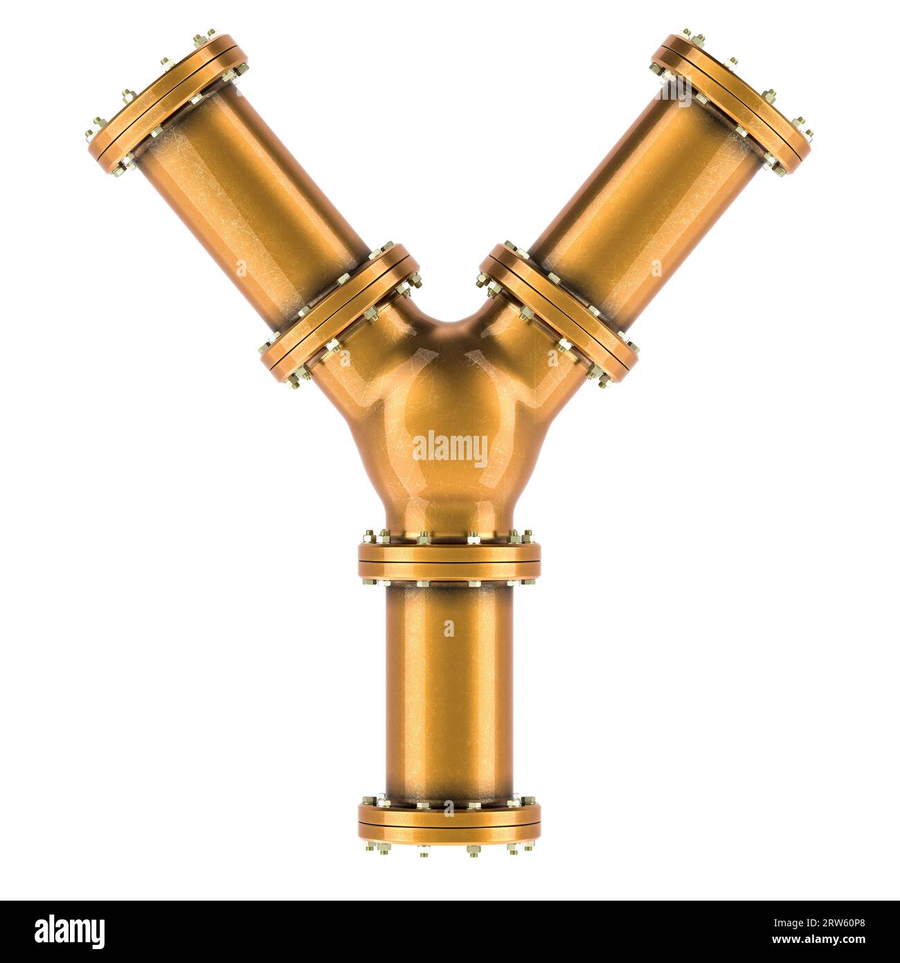 Letter Y from copper, bronze or brass pipes, 3D rendering isolated on ...