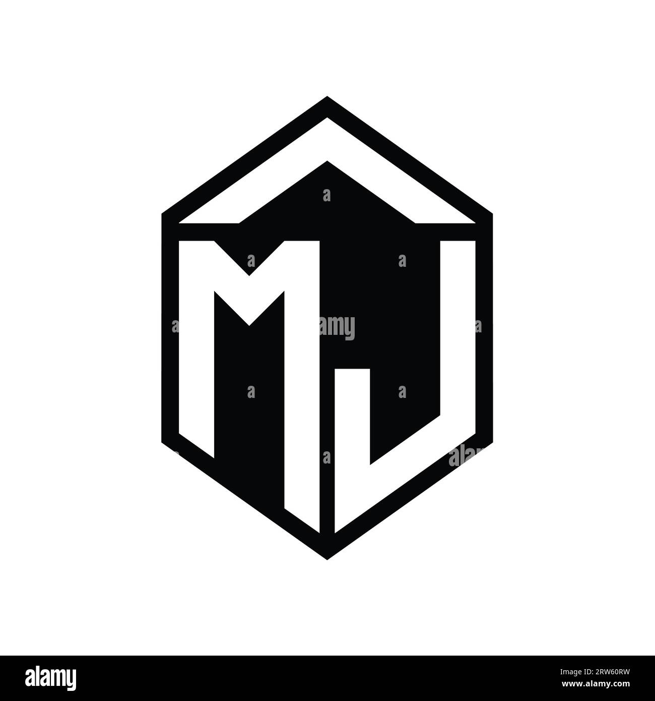 MJ Letter Logo monogram simple hexagon shield shape isolated style ...