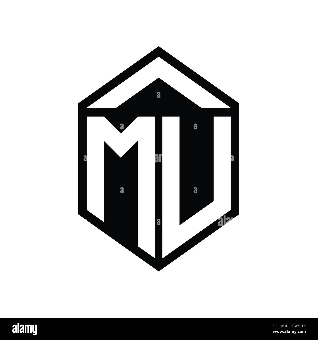 MU Letter Logo monogram simple hexagon shield shape isolated style ...