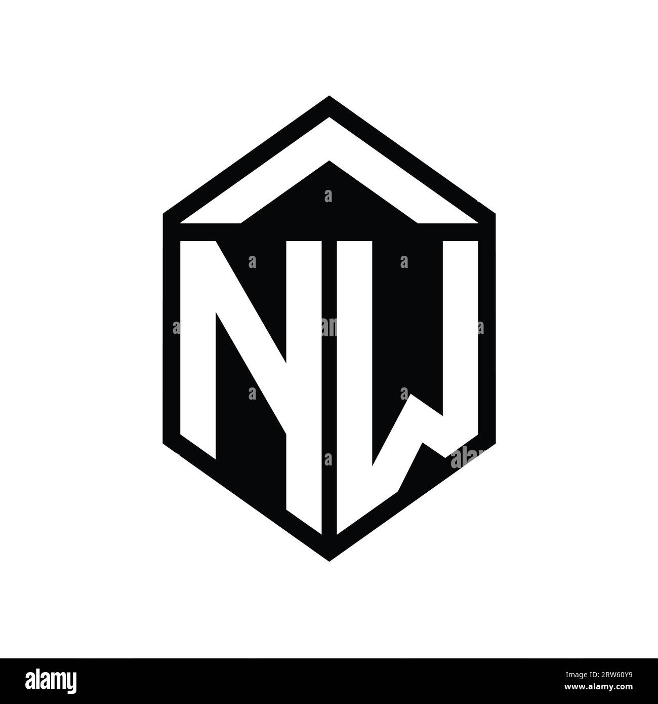 NW Letter Logo monogram simple hexagon shield shape isolated style ...