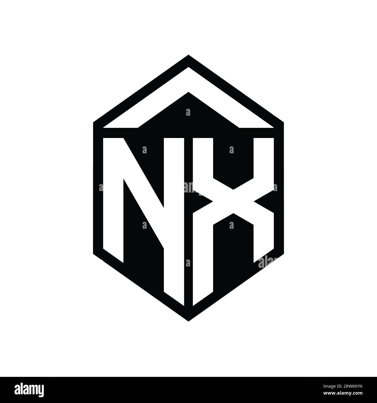 NX Letter Logo monogram simple hexagon shield shape isolated style ...