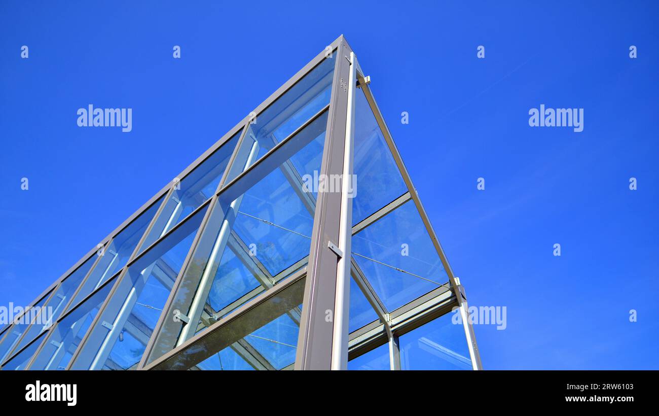 Modern building glass roof metal frame construction. Metal structure ...