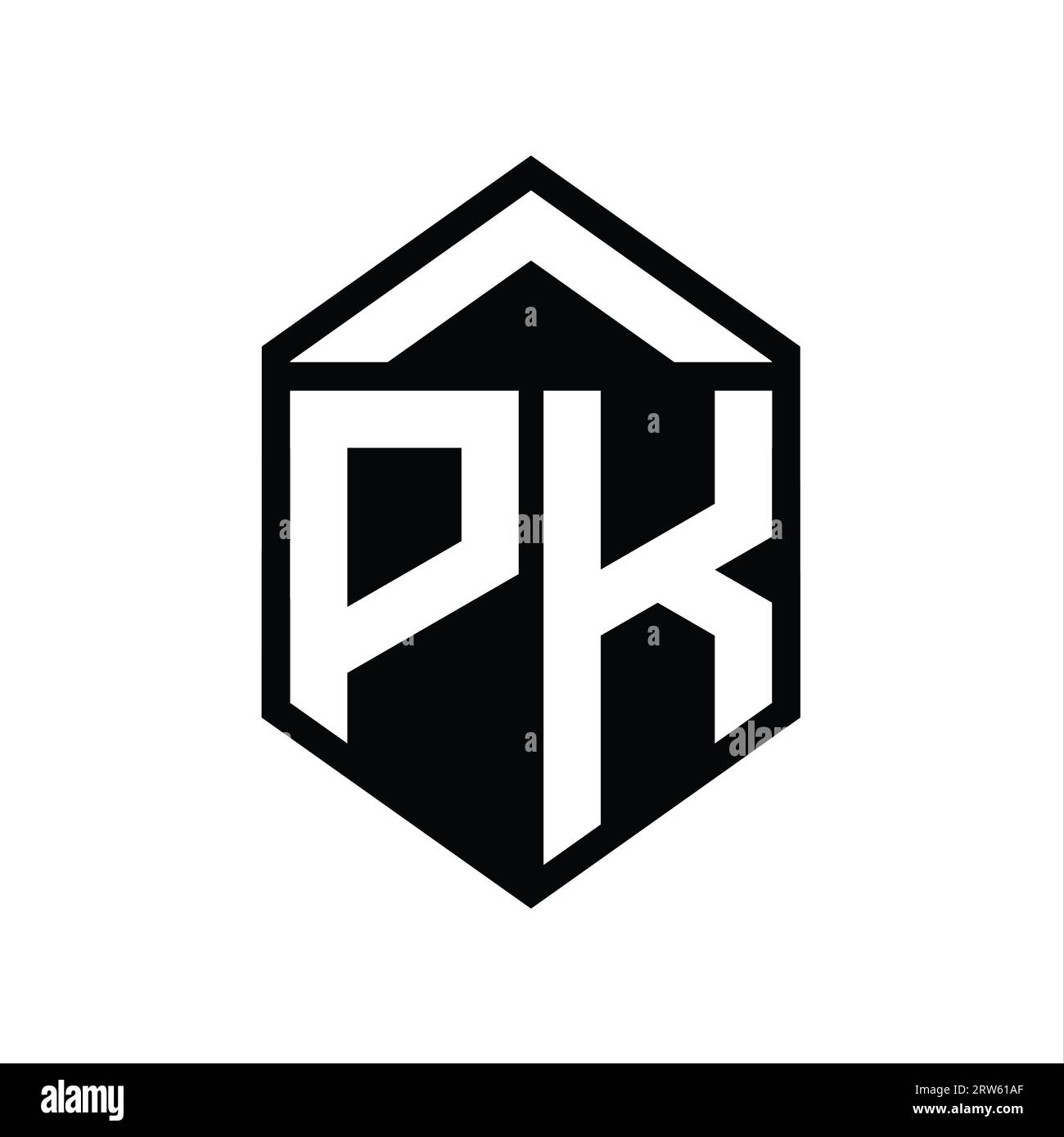 PK Letter Logo monogram simple hexagon shield shape isolated style ...