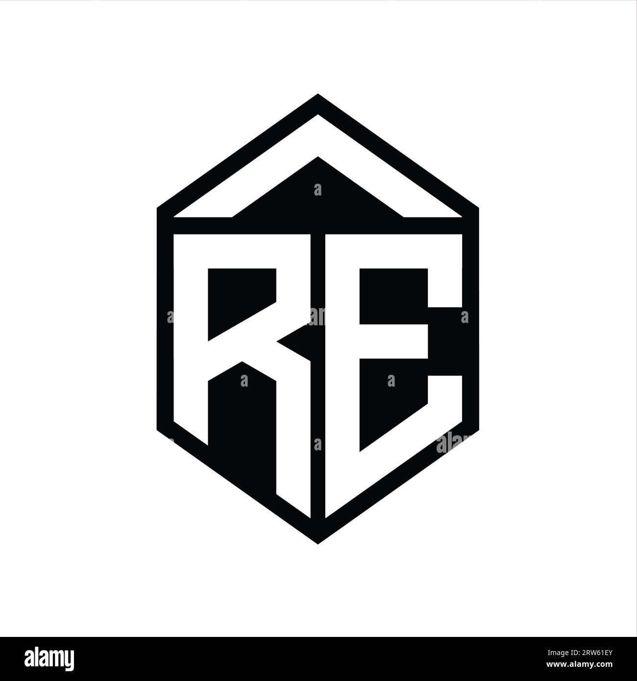 RE Letter Logo monogram simple hexagon shield shape isolated style ...