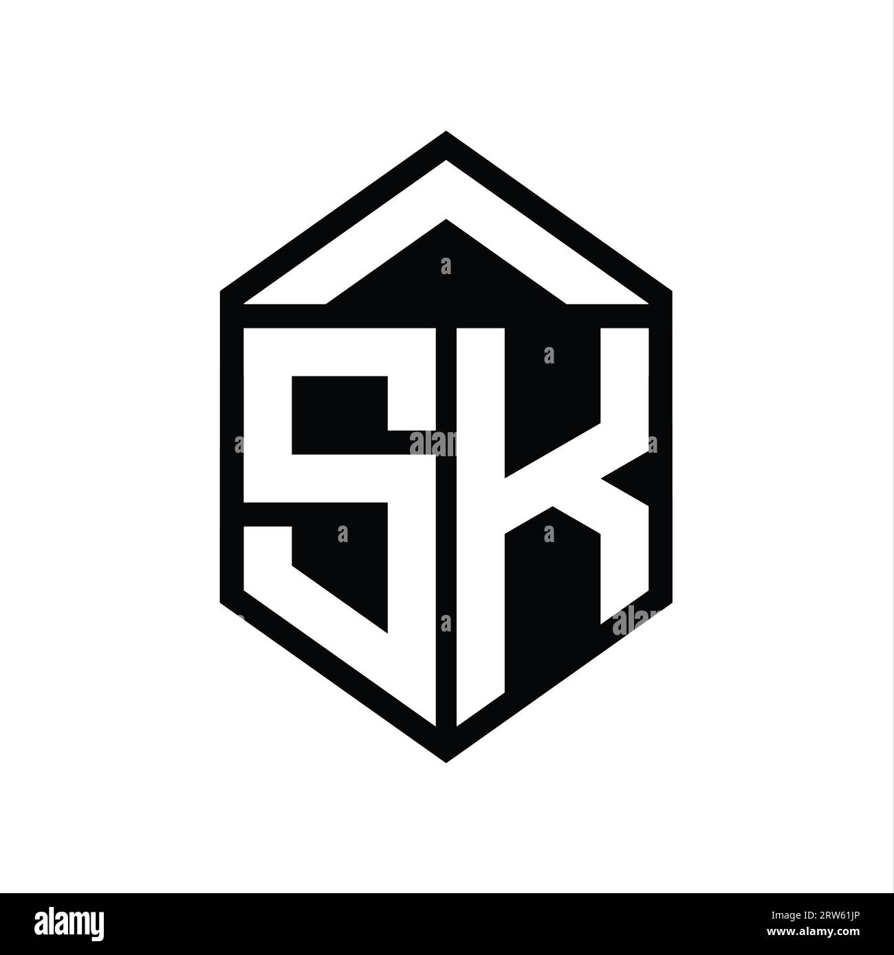 SK Letter Logo monogram simple hexagon shield shape isolated style ...