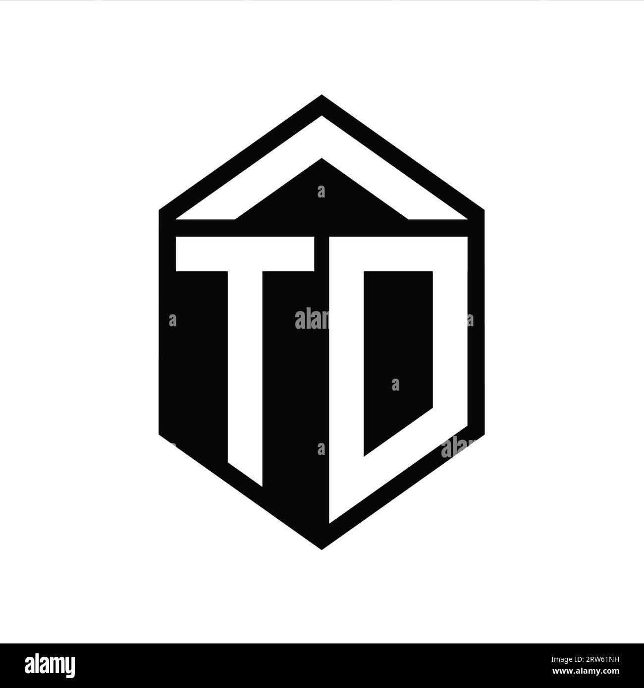 TD Letter Logo monogram simple hexagon shield shape isolated style ...